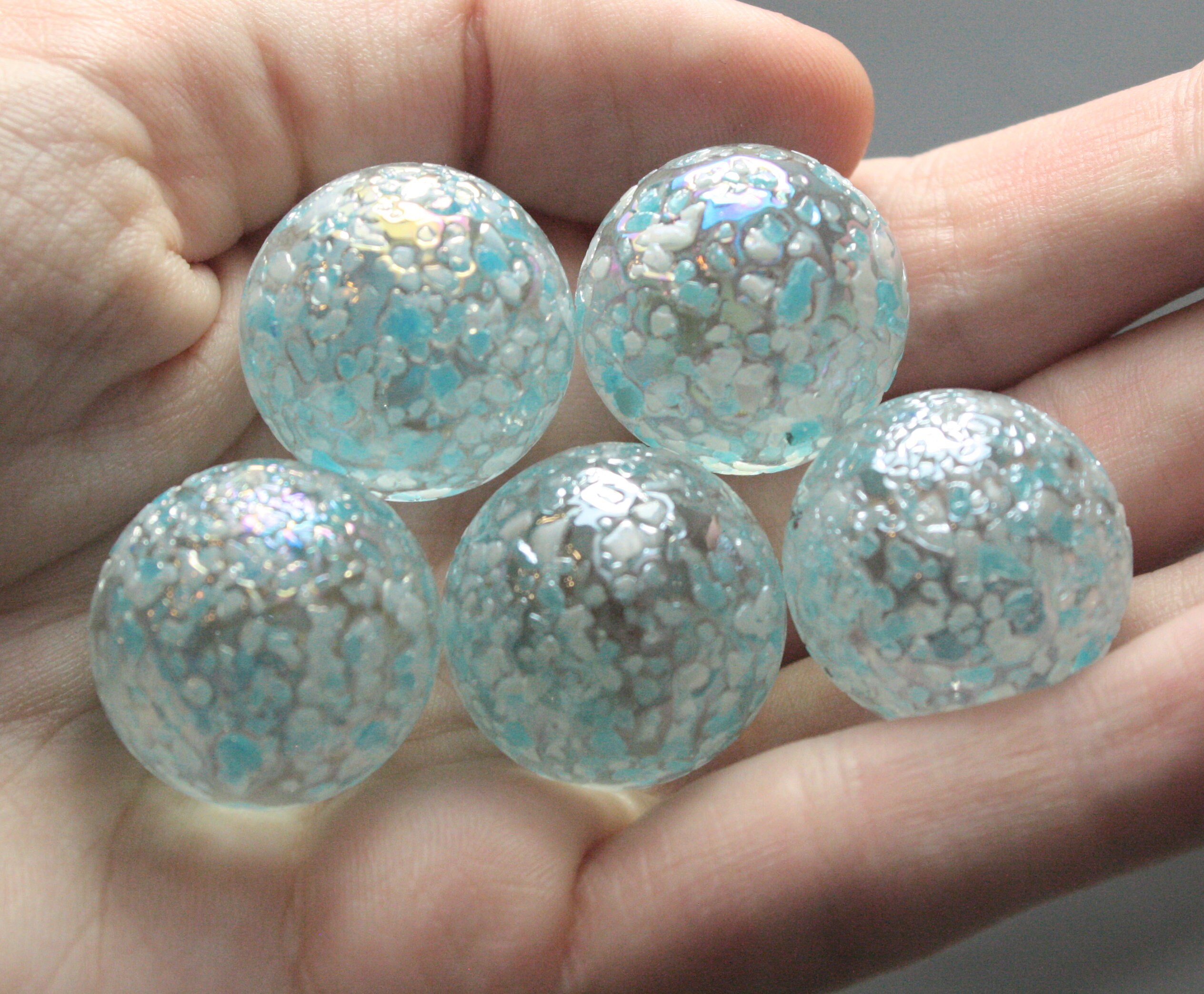 14mm "snowflake" Marble Glass Player Marble Pack of 5 Clear Base With ...