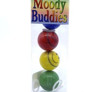 Moody Buddies 25mm Glass Shooter Mood Mega Marbles Set of 4 Emoji Faces ...