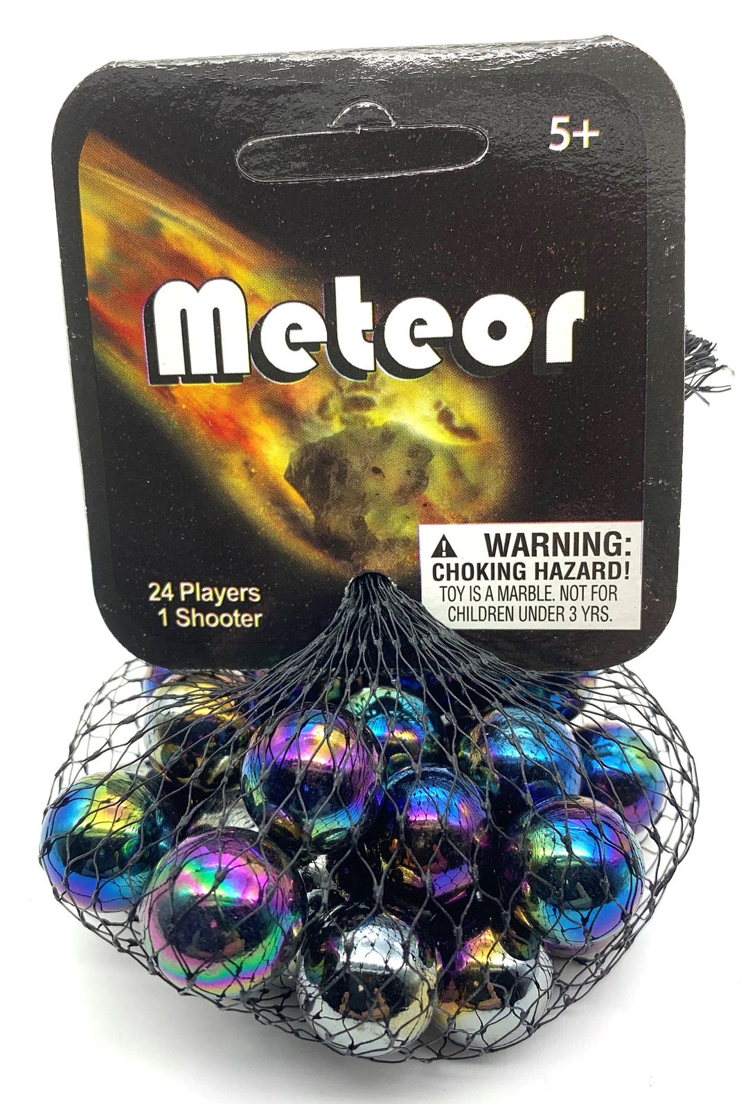 Net Bag of 25 "meteor" Glass Marbles by Vacor Black Iridescent Base ...