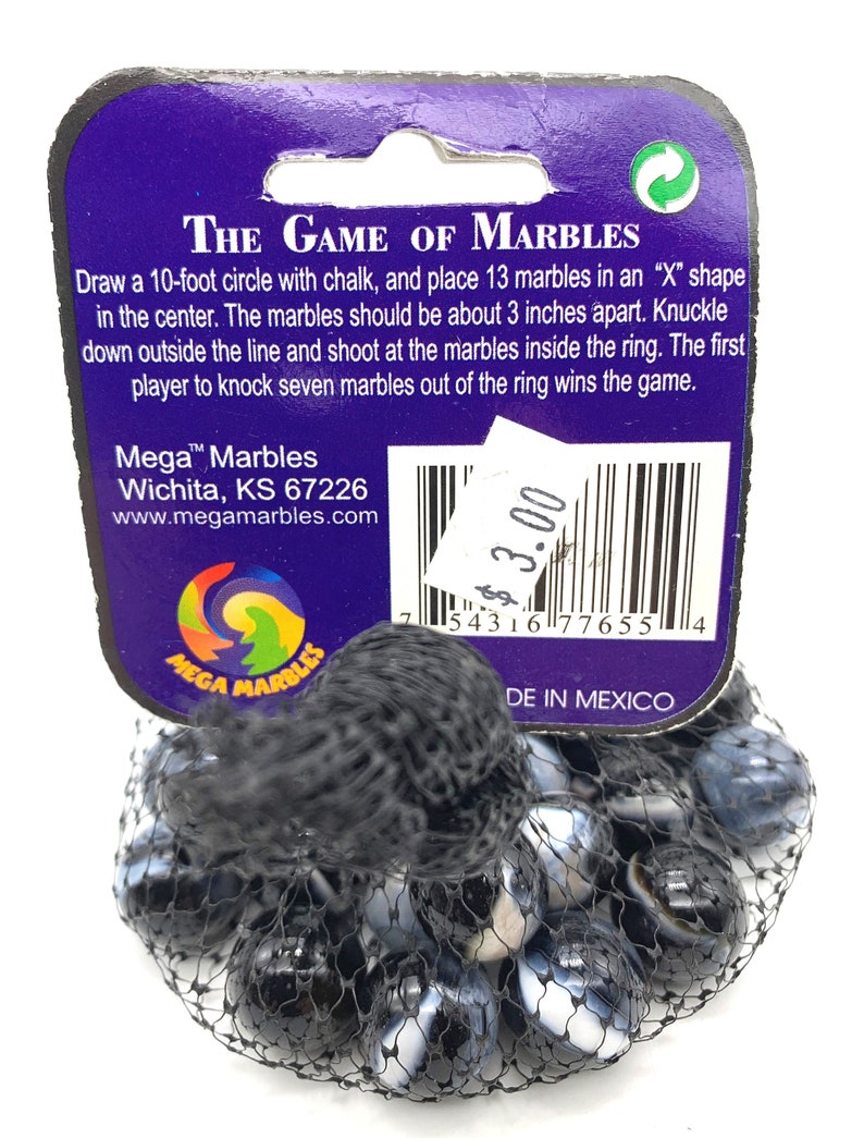 Net Bag of 25 "orca" Glass Mega Marbles Opaque Black With White Patches ...
