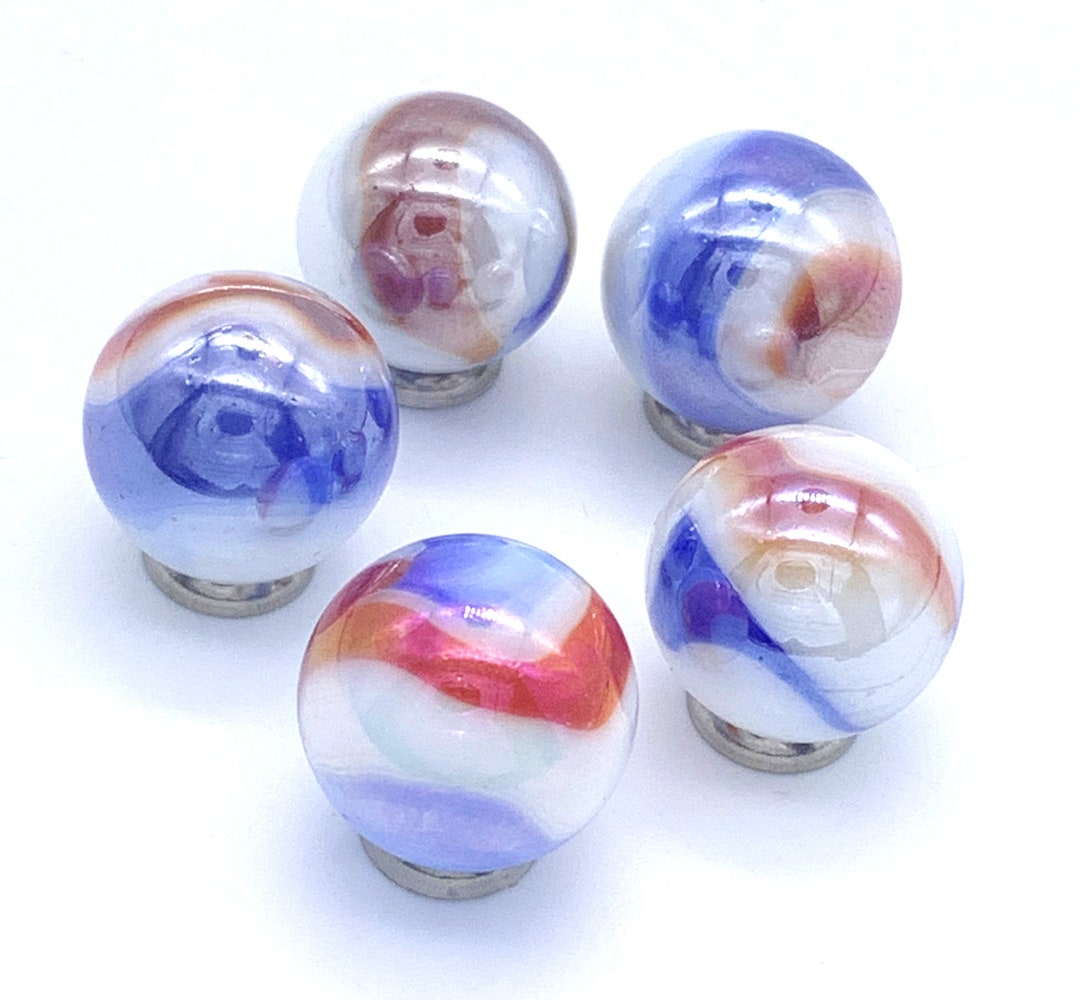 16mm 5pk Mega Bot Glass Marble Players (5/8th") Opaque White W Red and ...