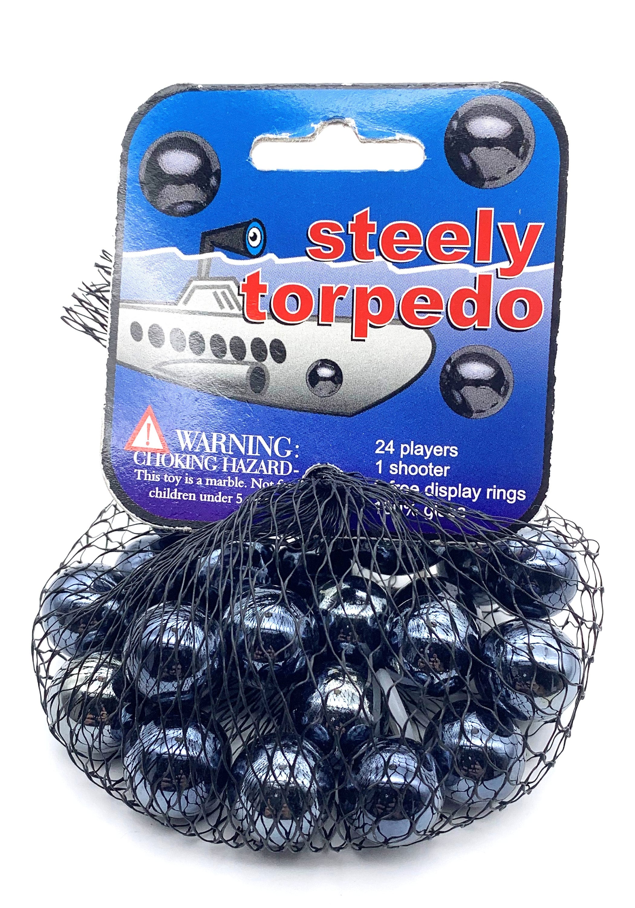 Net Bag of 25 "steely Torpedo" Glass Mega Marbles Shiny Black ...