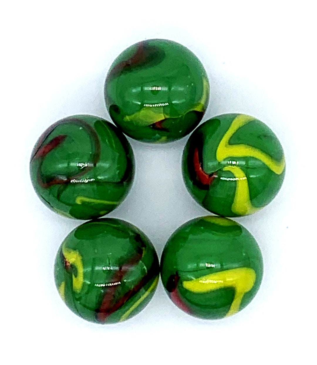 14mm "dragon" Board Game Player Glass Marbles (9/16") Pk 5 Dark Green W ...