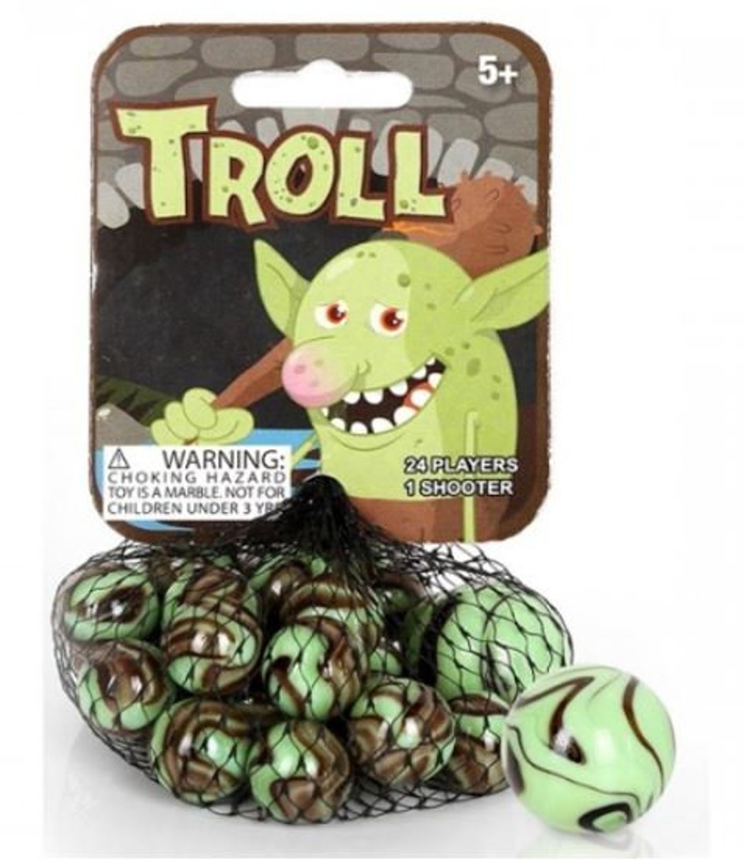 Net Bag of 25 troll Glass Mega Marbles 24 Players and 1 Shooter Mint ...