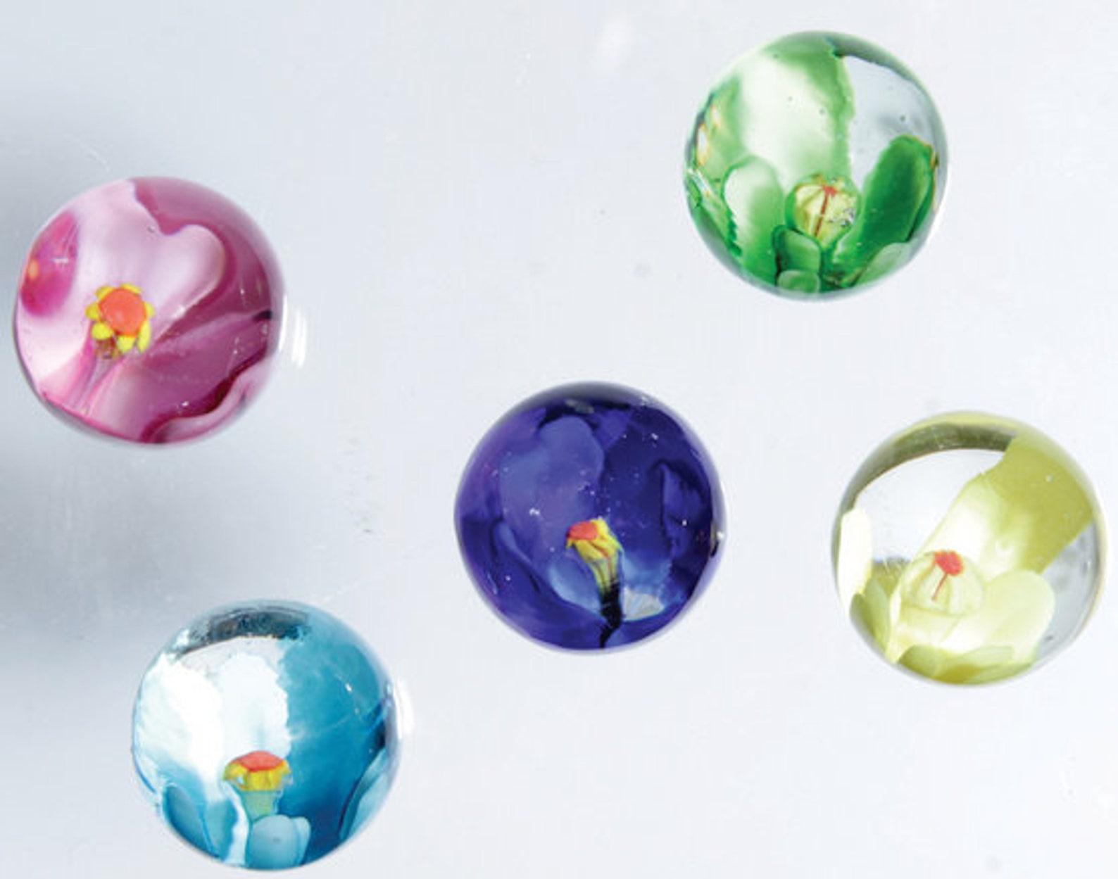 Hollyhock 22mm Handmade Art Glass Flower Marbles Choice of Assorted Set ...