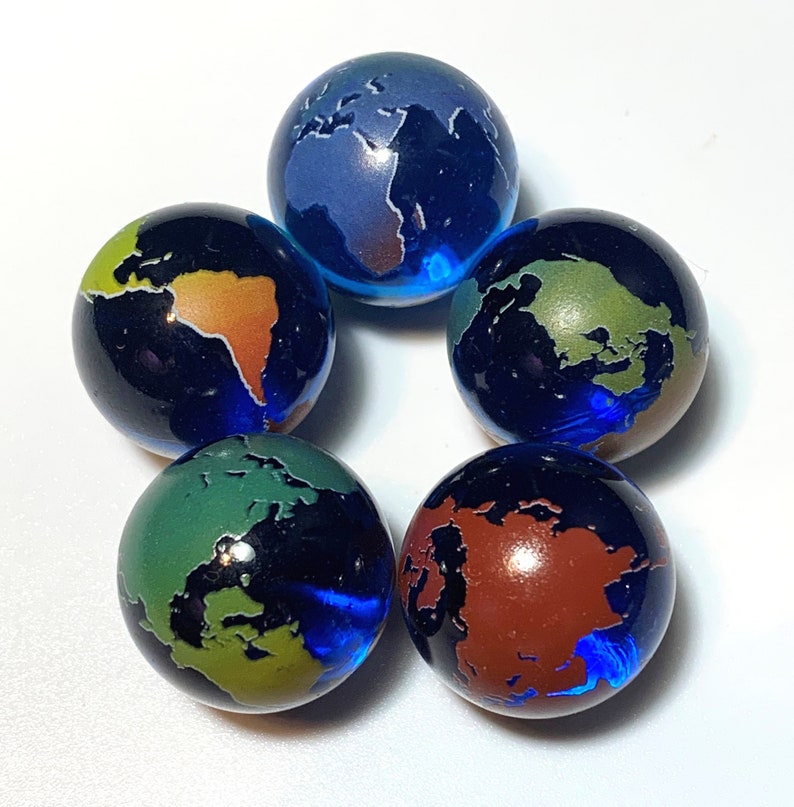 Set of 5 Variety Pack Rainbow Earth 22mm Glass Marbles W Stands ...