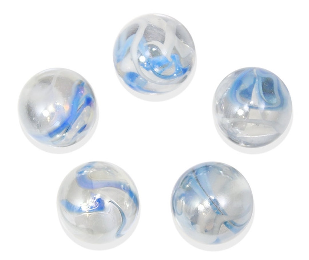 16mm Pk of 5 Ice Queen Glass Player Marbles (5/8th Inch) Transparent W ...