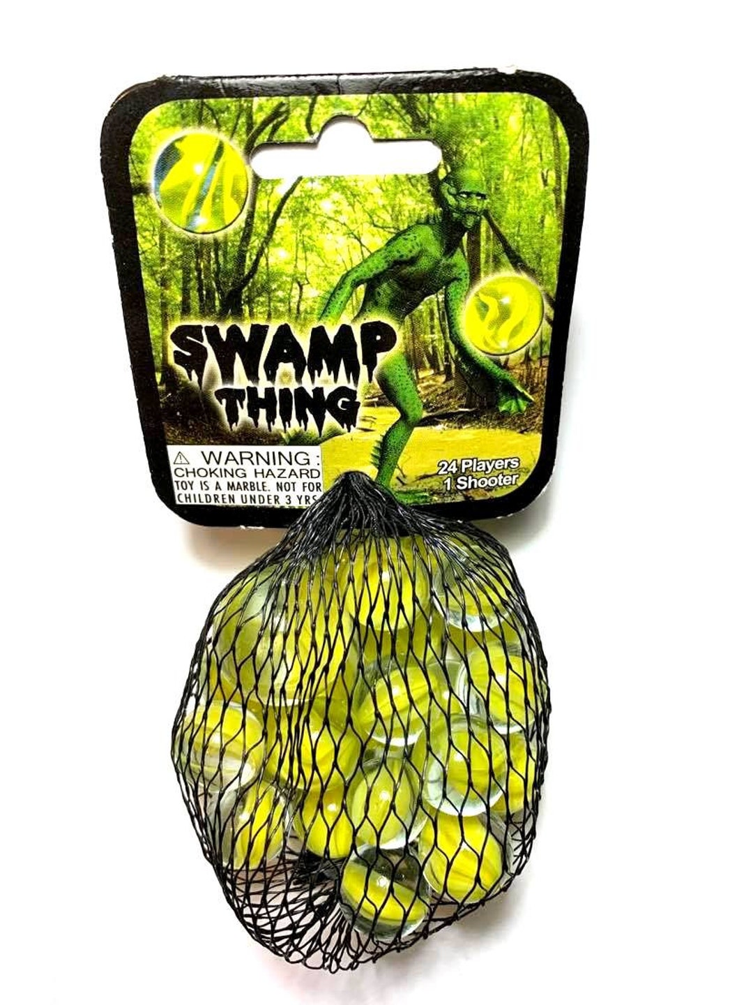 Net Bag of 25 Swamp Thing Glass Marbles 24 Players and 1 Shooter Rare ...