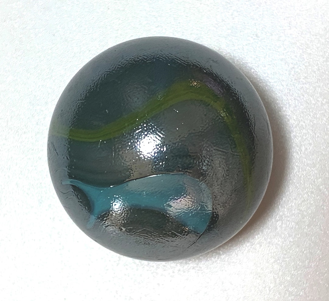 35mm Thunderbolt 1.4" Giant Glass Marble Silvery Grey W Green & Blue ...