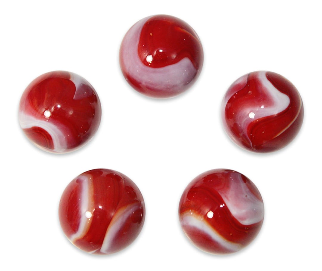 22mm "red Beard" Glass Marbles Shooters - Pack of 5 Opaque Red W White ...