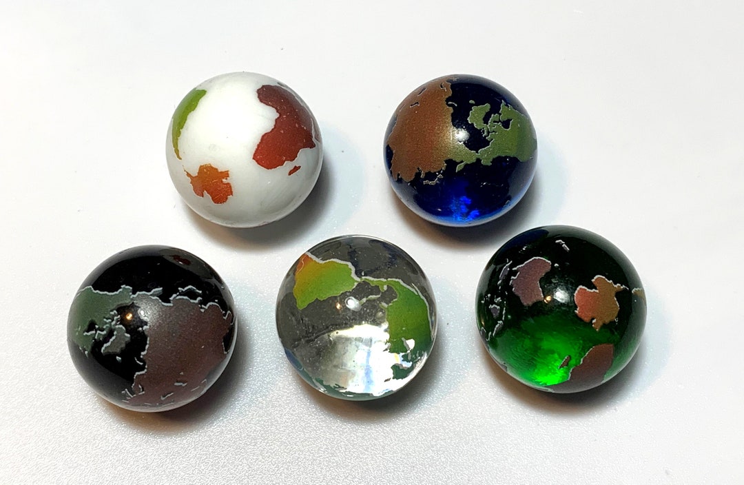 Set of 5 Variety Pack Rainbow Earth 22mm Glass Marbles W Stands ...