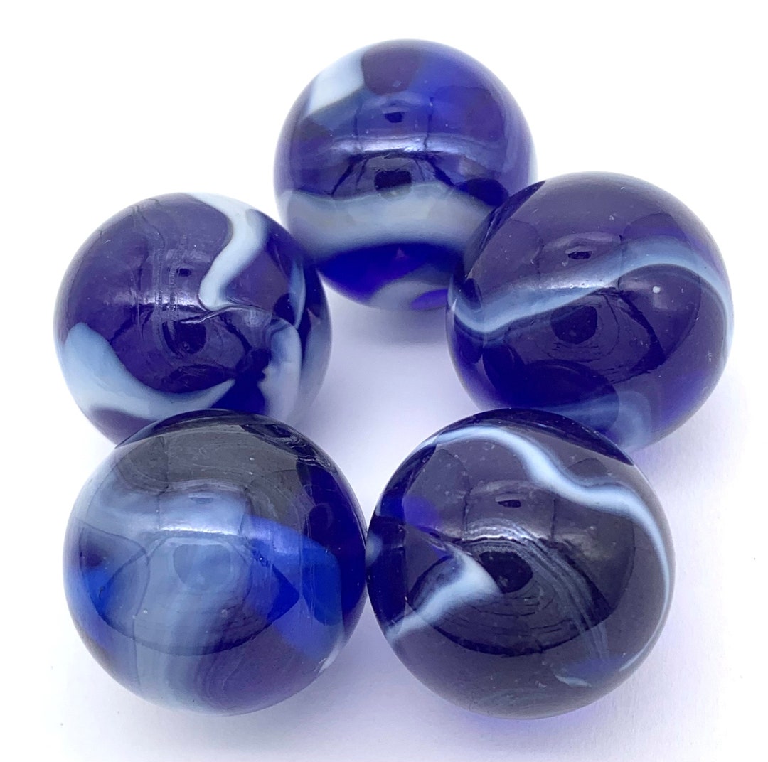 25mm Neptune 1" Mega Marbles Glass Shooters Pk 5 Transparent Dark Blue ...
