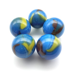 25mm "dark Serpent" Glass Shooter Marbles Pack of 5 Shiny Blue Base ...