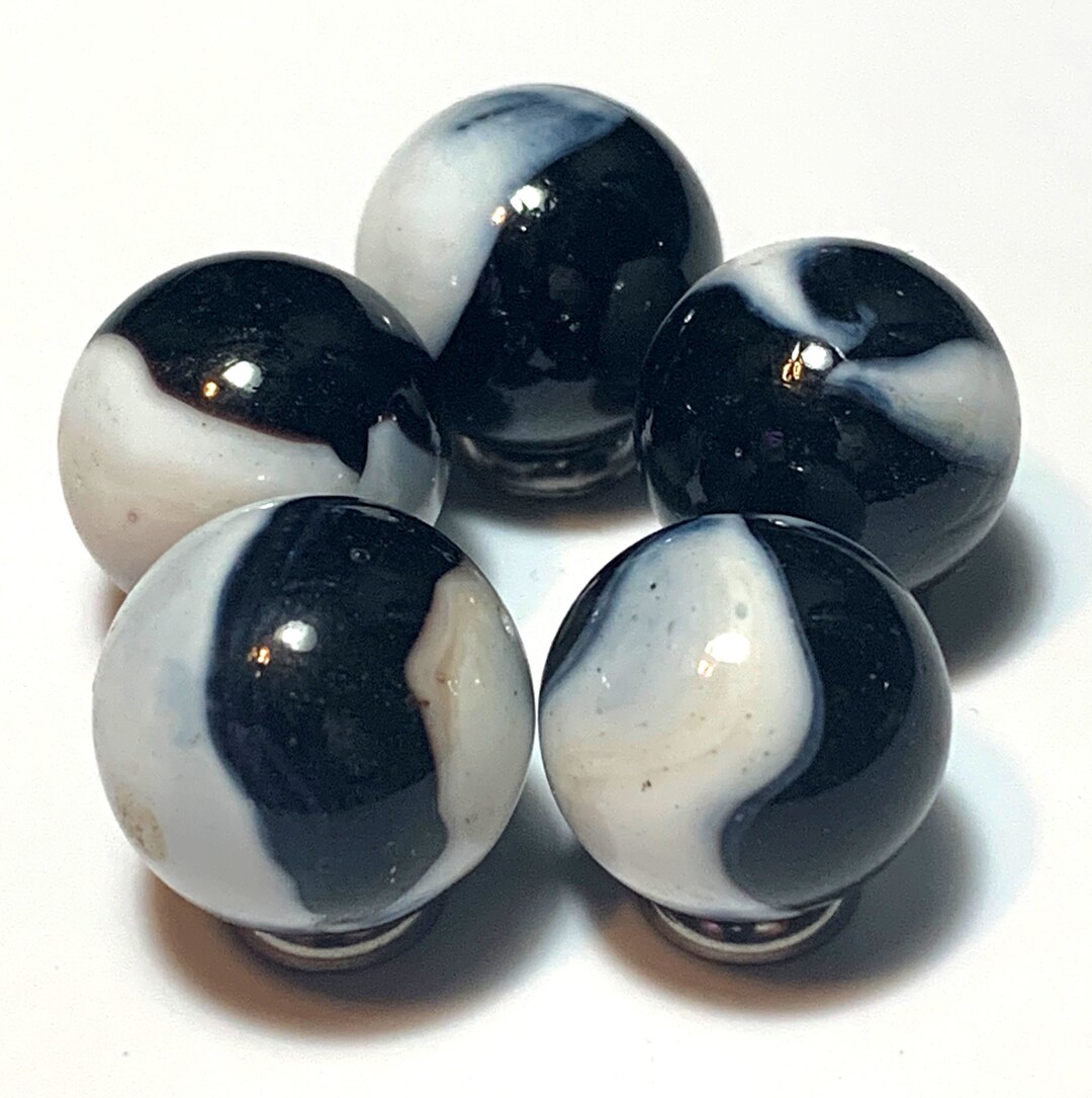 Pk of 5 25mm Orca Glass Early Edition Shooter Mega Marbles Black Base ...