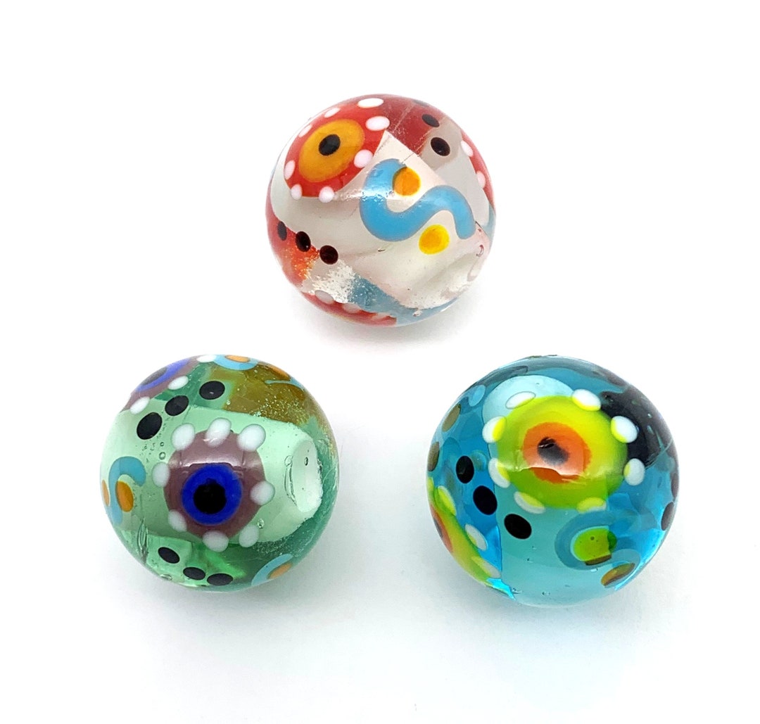 New for 2022! "pollination" 22mm Handmade Art Glass Shooter Marbles (7/ ...