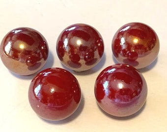 16mm Rouge Glass Player Marbles Pack of 5 Transparent Bright Red Base ...