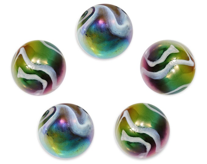 16mm Milky Way Players Pk of 5 Iridescent Metallic Glass Mega Marbles ...