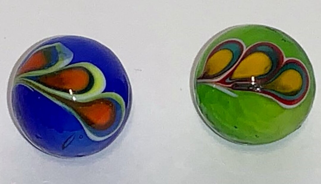 New for 2020!! Peacock Feather 22mm Handmade Art Glass Marbles W Stands ...
