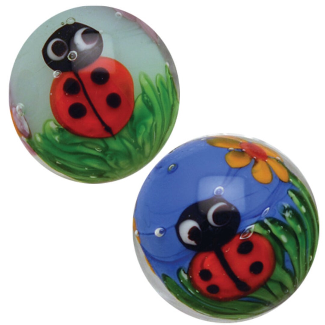22mm Ladybird (ladybug) Glass Handmade Artglass Marbles (7/8″) Dark ...