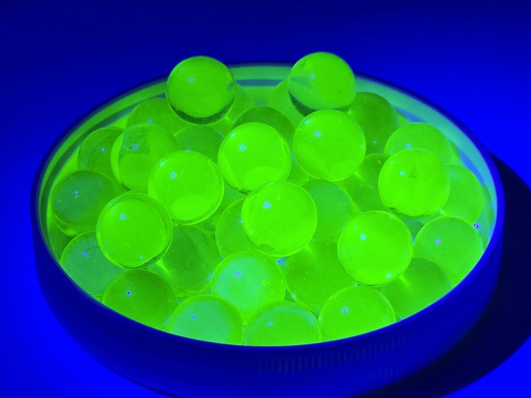 14mm Clear Yellow Uranium Glass Marbles – Pack of 5 or 25 – Green Glow ...