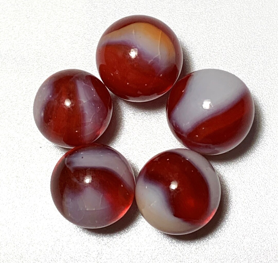16mm Redbird Glass Player Marbles Pack of 5 Transparent Red W Opaque ...