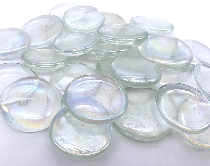 Ice Clear Round Large Flat Iridescent Glass Gems 1.18