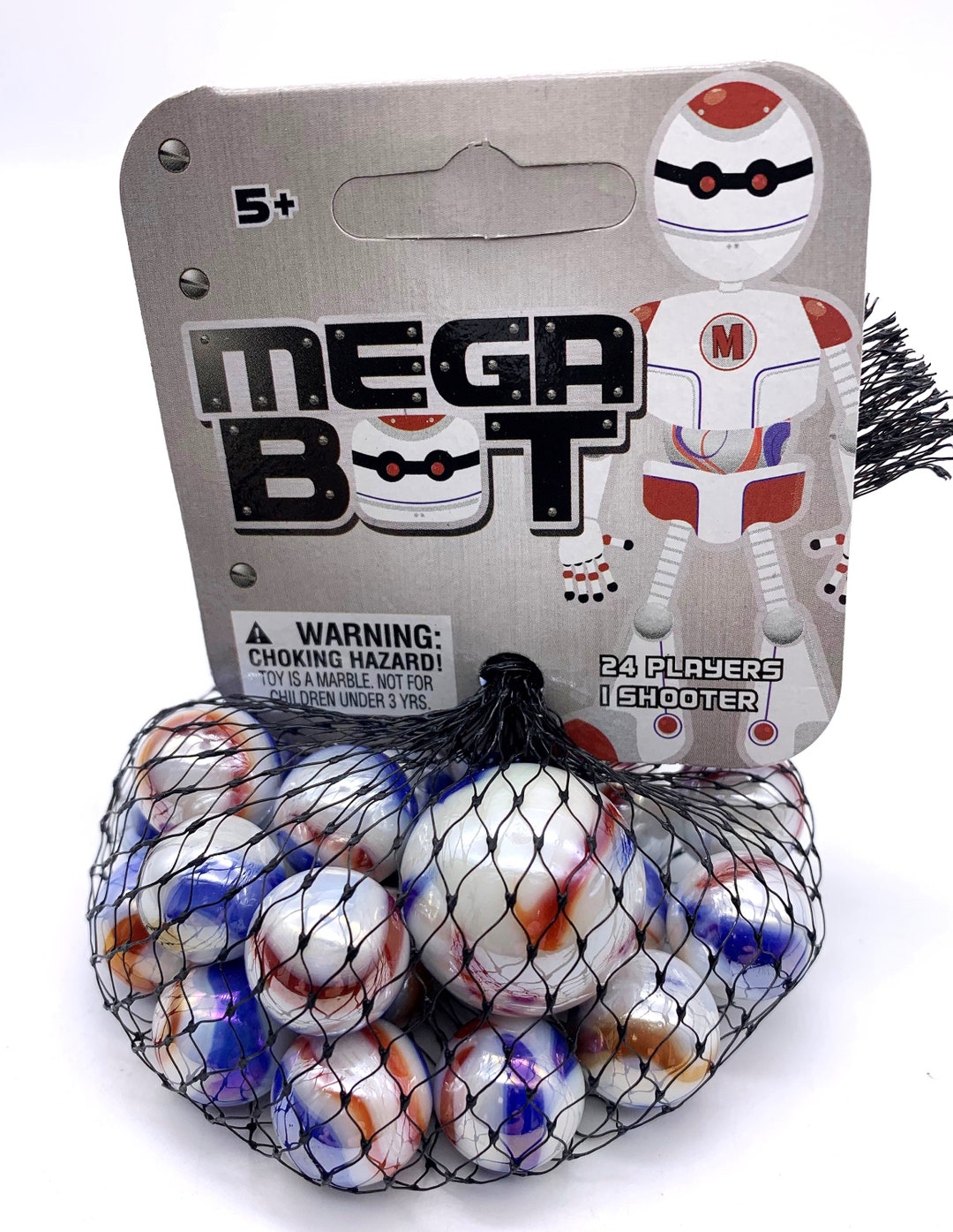 Net Bag of 25 "mega Bot" Glass Mega Marbles Opaque White Iridized ...