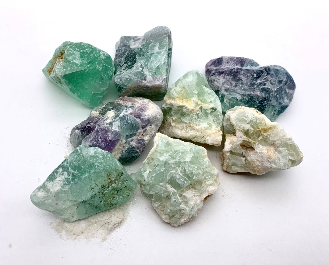 Fluorite Halide Mineral - 3 Unpolished Fluorescent Rock Specimens ...