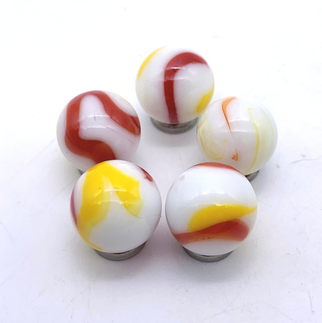 14mm "chicken" Glass Player Marbles Pack of 5 - Opaque White With Red ...