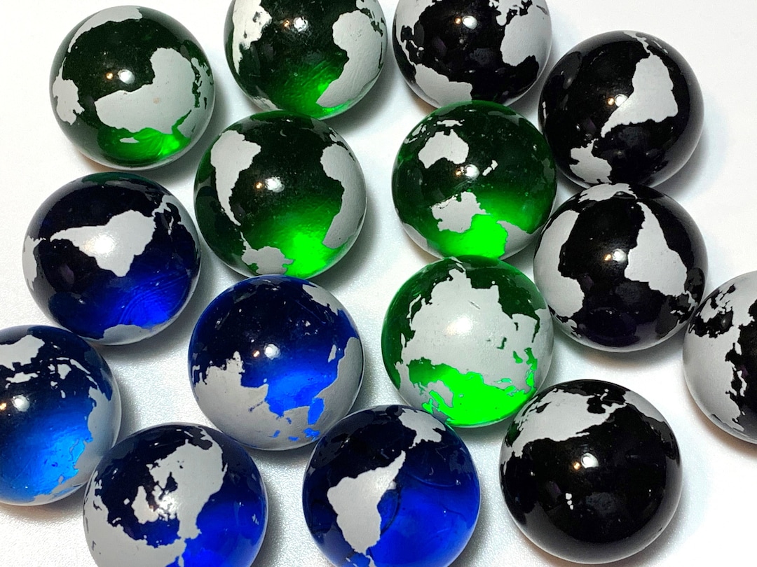 22mm Rainbow Earth Marbles Transparent Blue, Green, or Dark Purple W ...