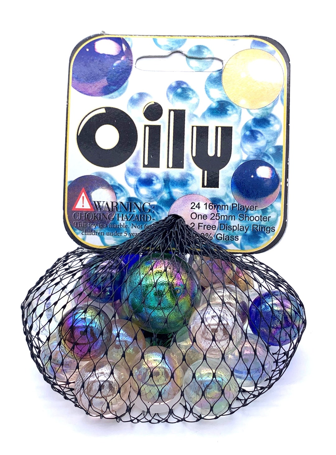 Net Bag 25 Oily Glass Mega Marbles by Vacor Transparent W Iridescent ...
