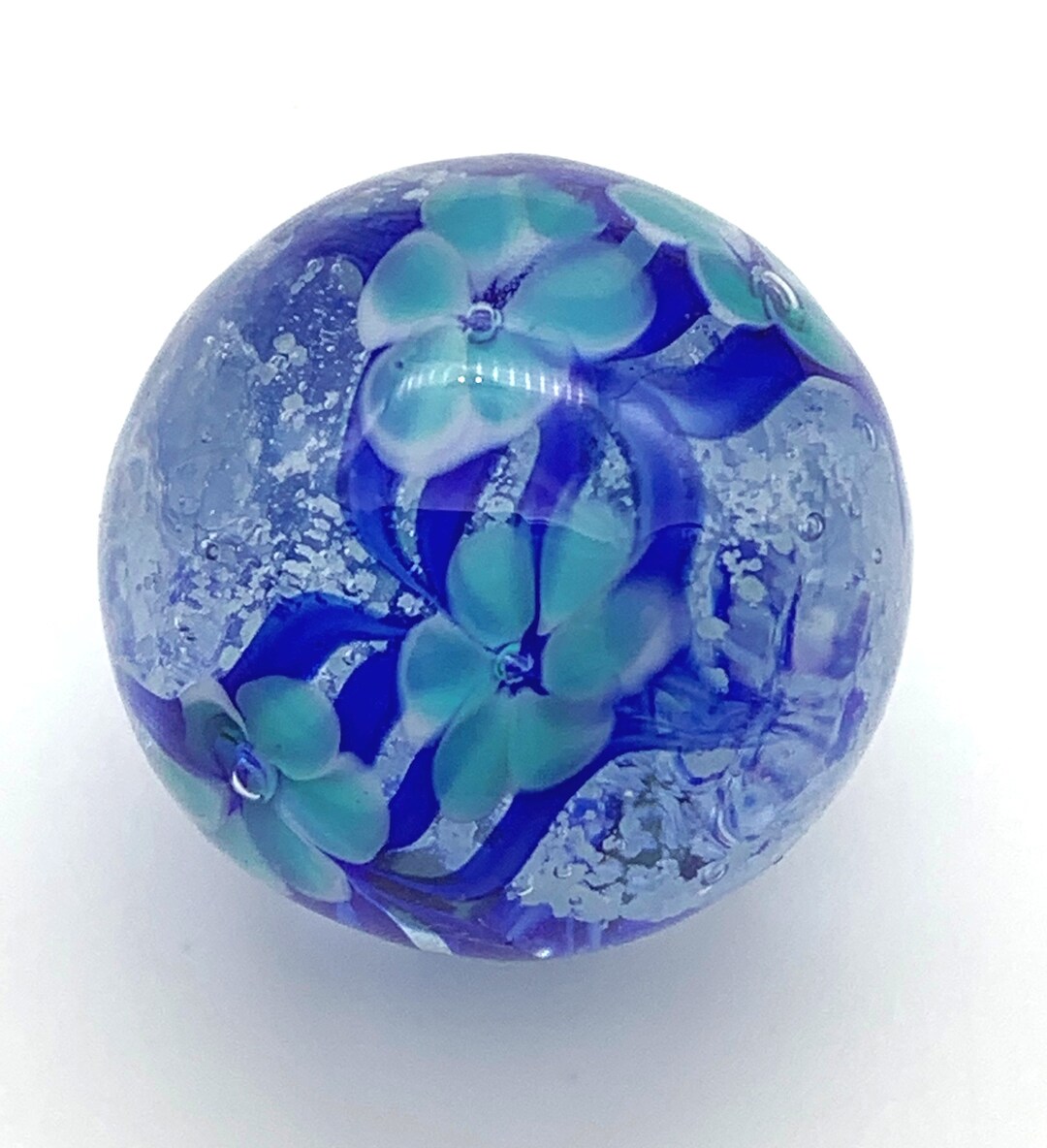 Aster - 22mm Handmade Art Glass Glow in the Dark Marble W Stand Light ...