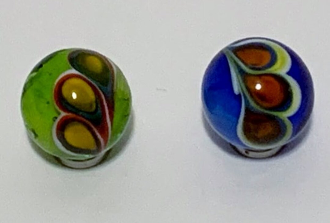 New for 2020!! Peacock Feather 16mm Handmade Art Glass Marbles W Stands ...