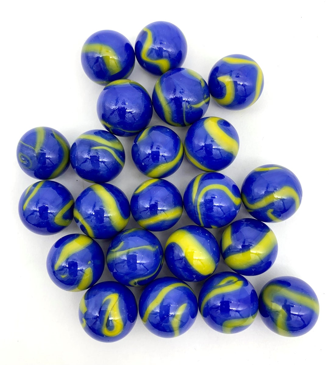 Baseball Marbles 25 Blue Tang Stripe Marbles - Blue & Yellow Glass ...
