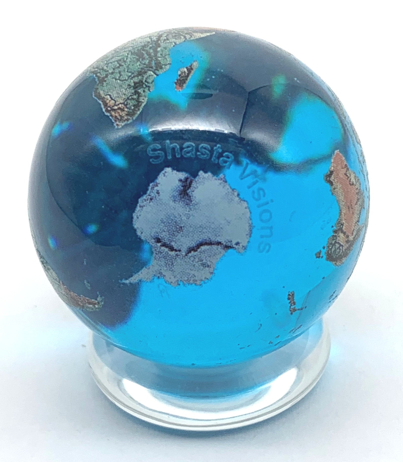 Aqua Crystal Earth Sphere Marble & Stand 35mm W/ Natural - Etsy
