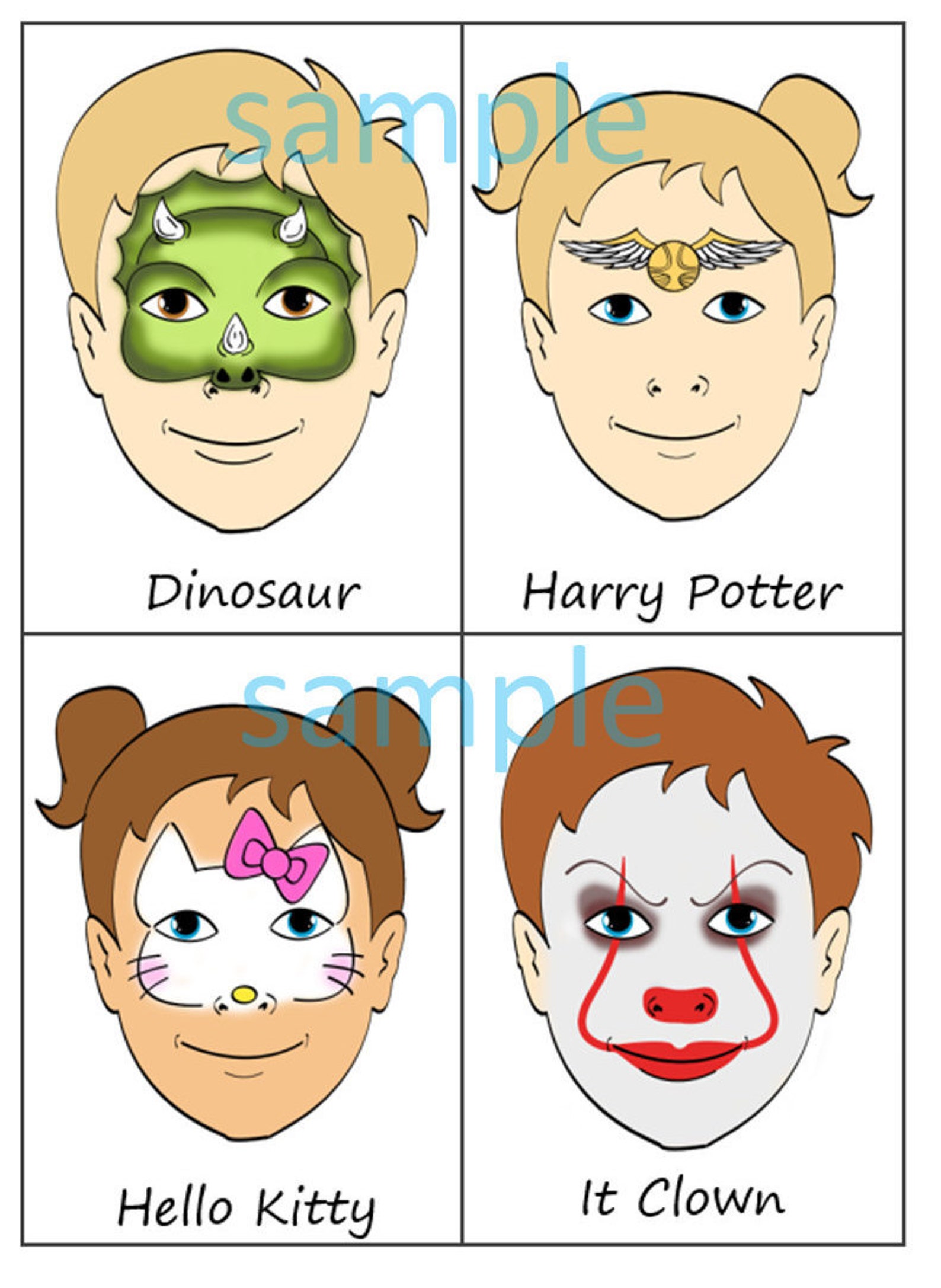 Face Painting Menu Board Choice Kids Paint - Pack of 16 Trendy Full ...