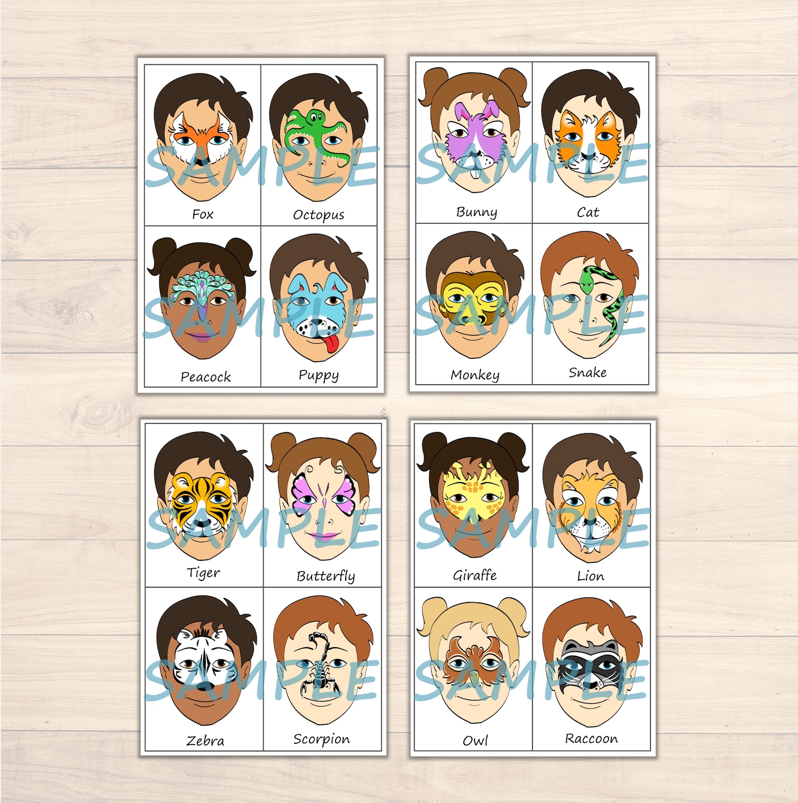 Face Paint Menu Printable Choice Face Painting Designs - Pack of 16 ...