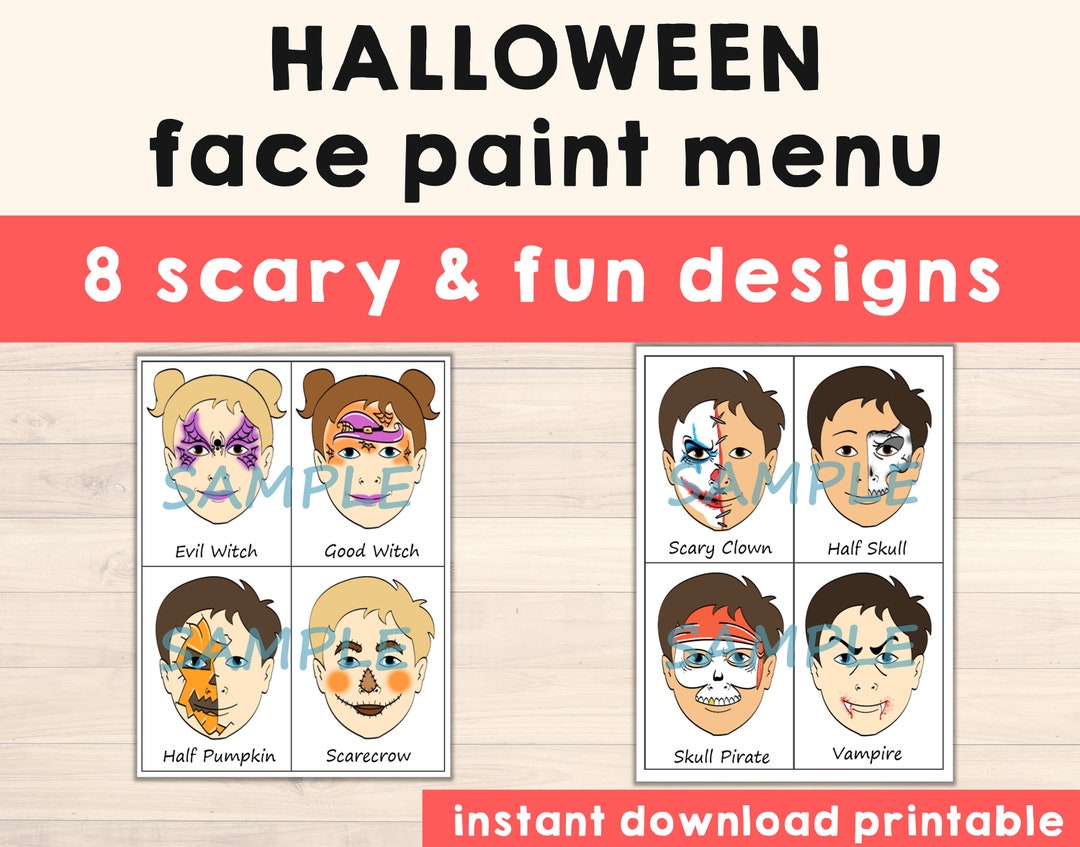 Face Paint Menu Printable Choice Cartoon Face Painting Designs - Pack ...