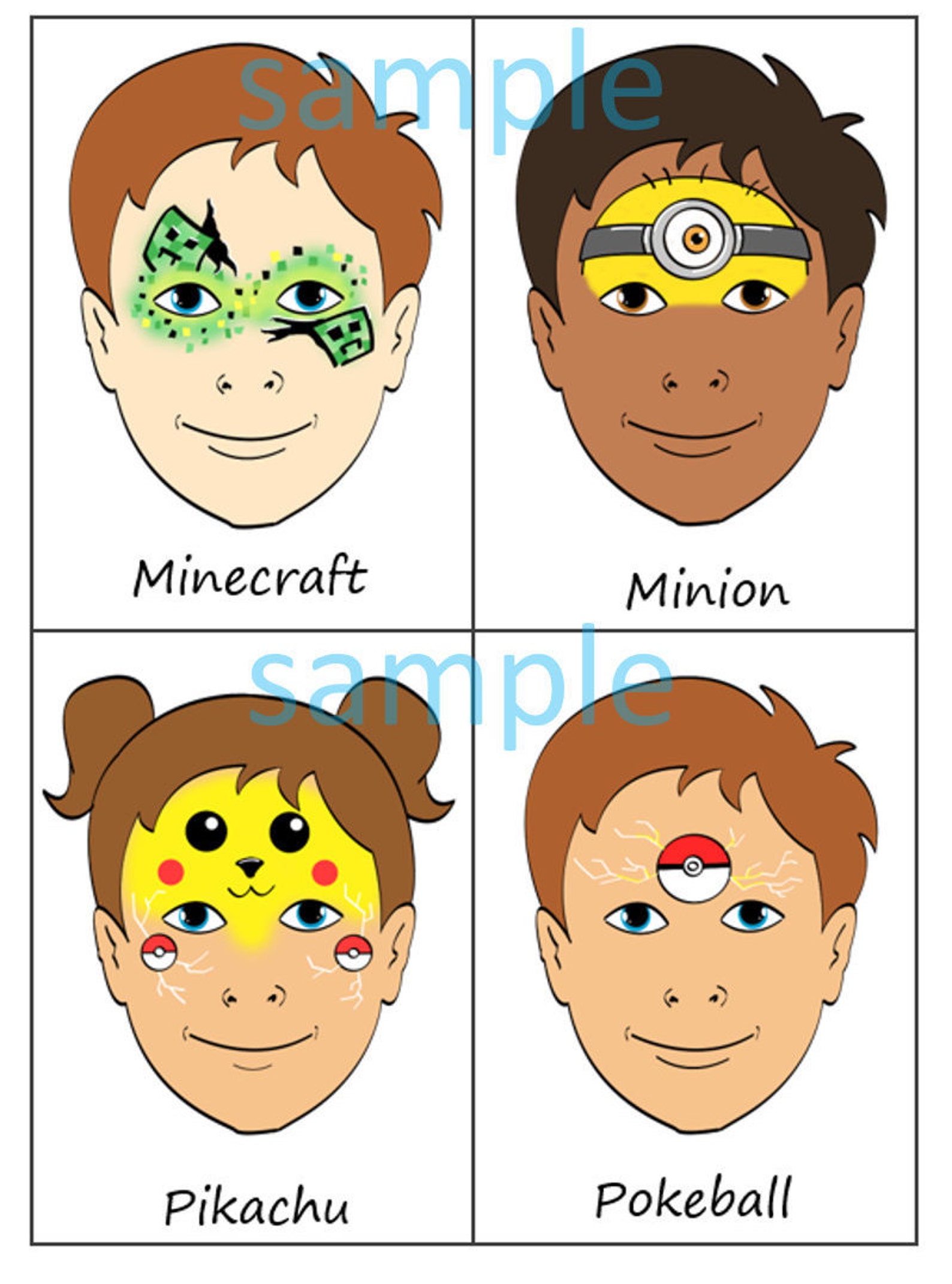 Face Painting Menu Board Choice Kids Paint - Pack of 16 Trendy Full ...