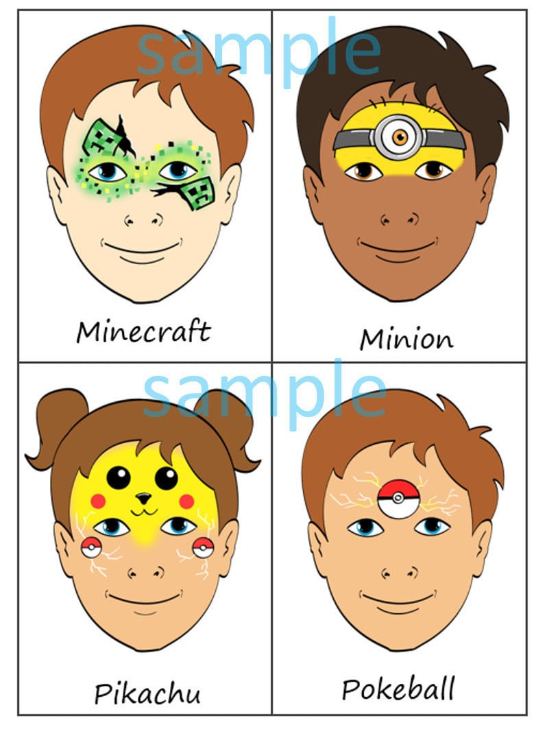 Face Painting Menu Board Choice Kids Paint - Pack of 16 Trendy Full ...