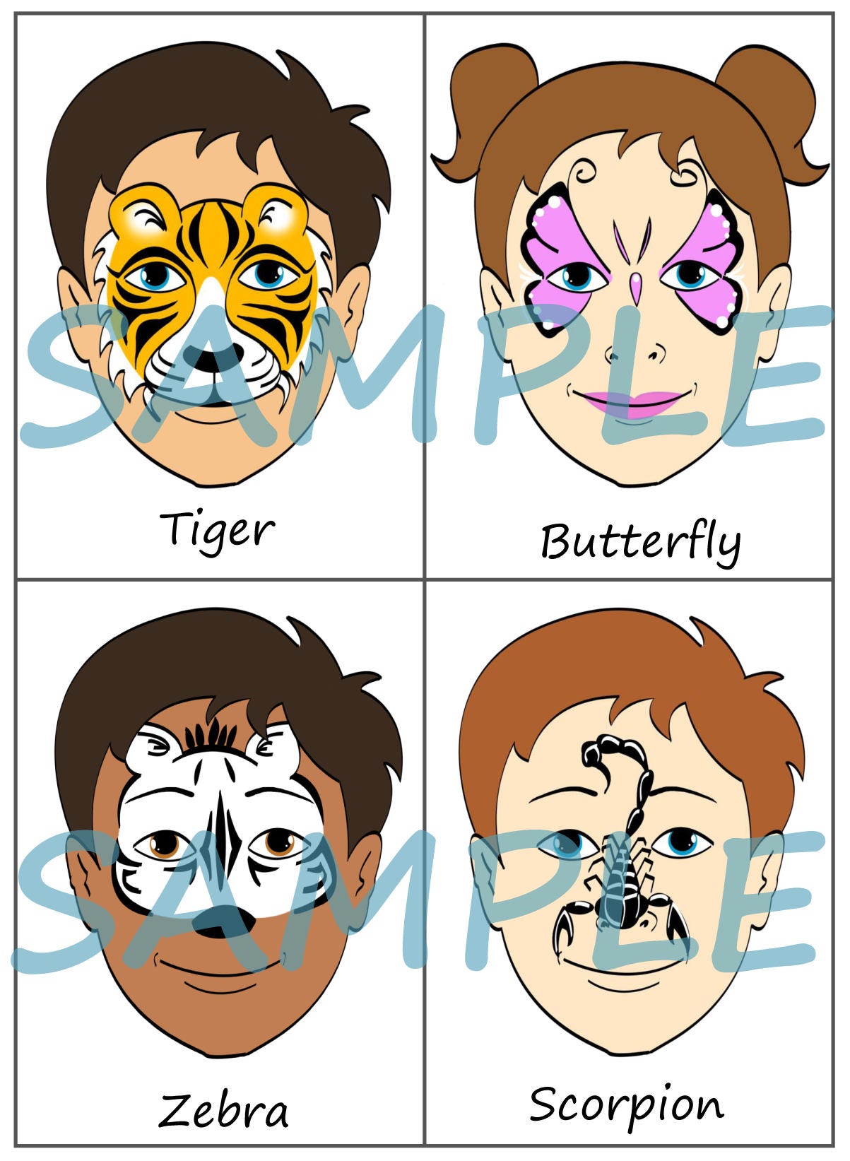 Face Paint Menu Printable Choice Face Painting Designs - Pack of 16 ...