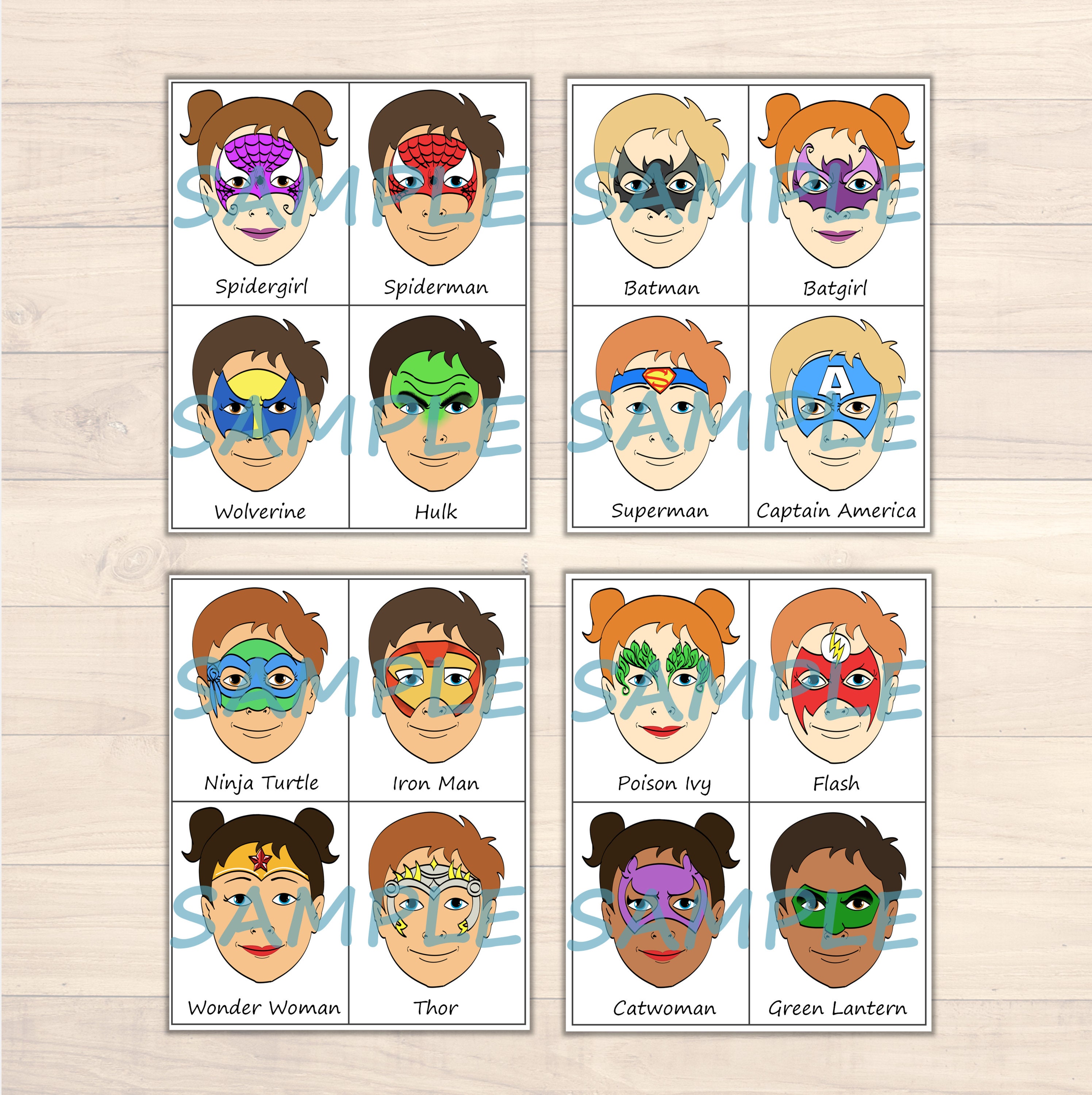 Face Paint Menu Printable Cartoon Kids Choice Face Painting - Pack of ...