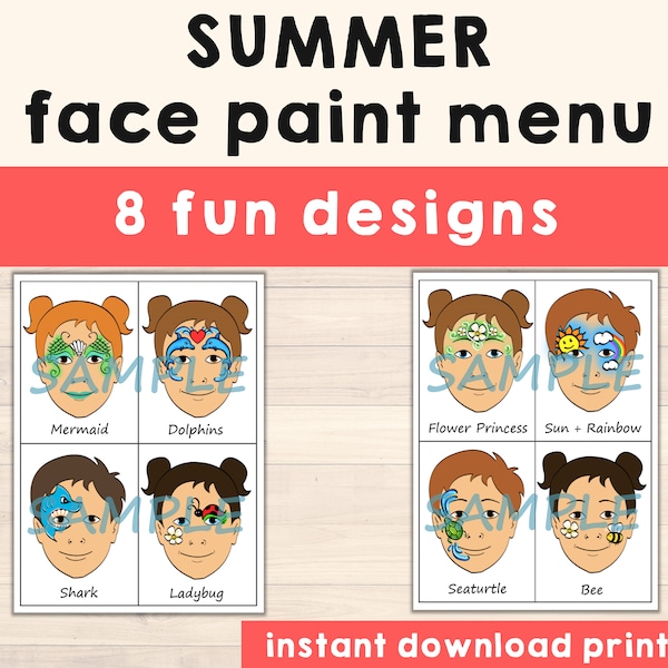 Simple Face Paint Menu - Etsy