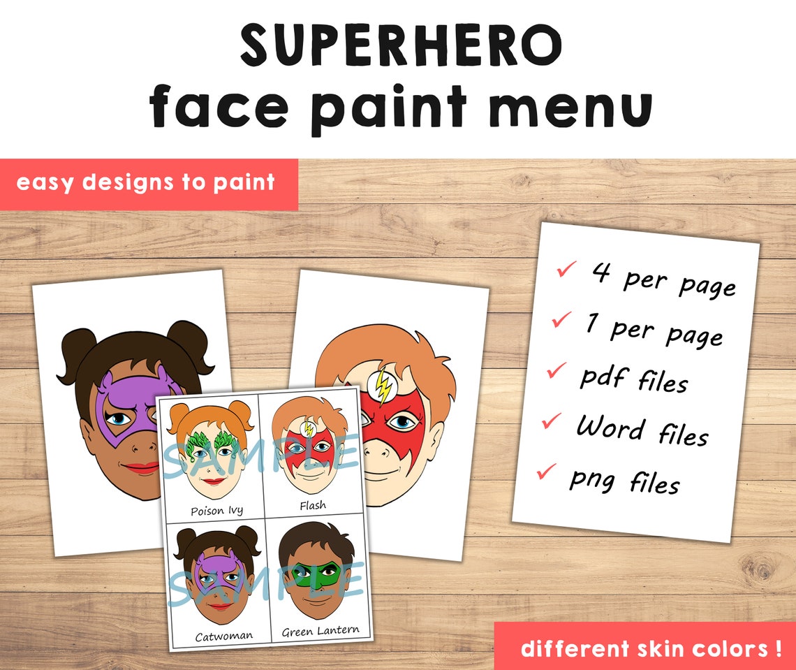 Face Paint Menu Printable Cartoon Kids Choice Face Painting - Pack of ...