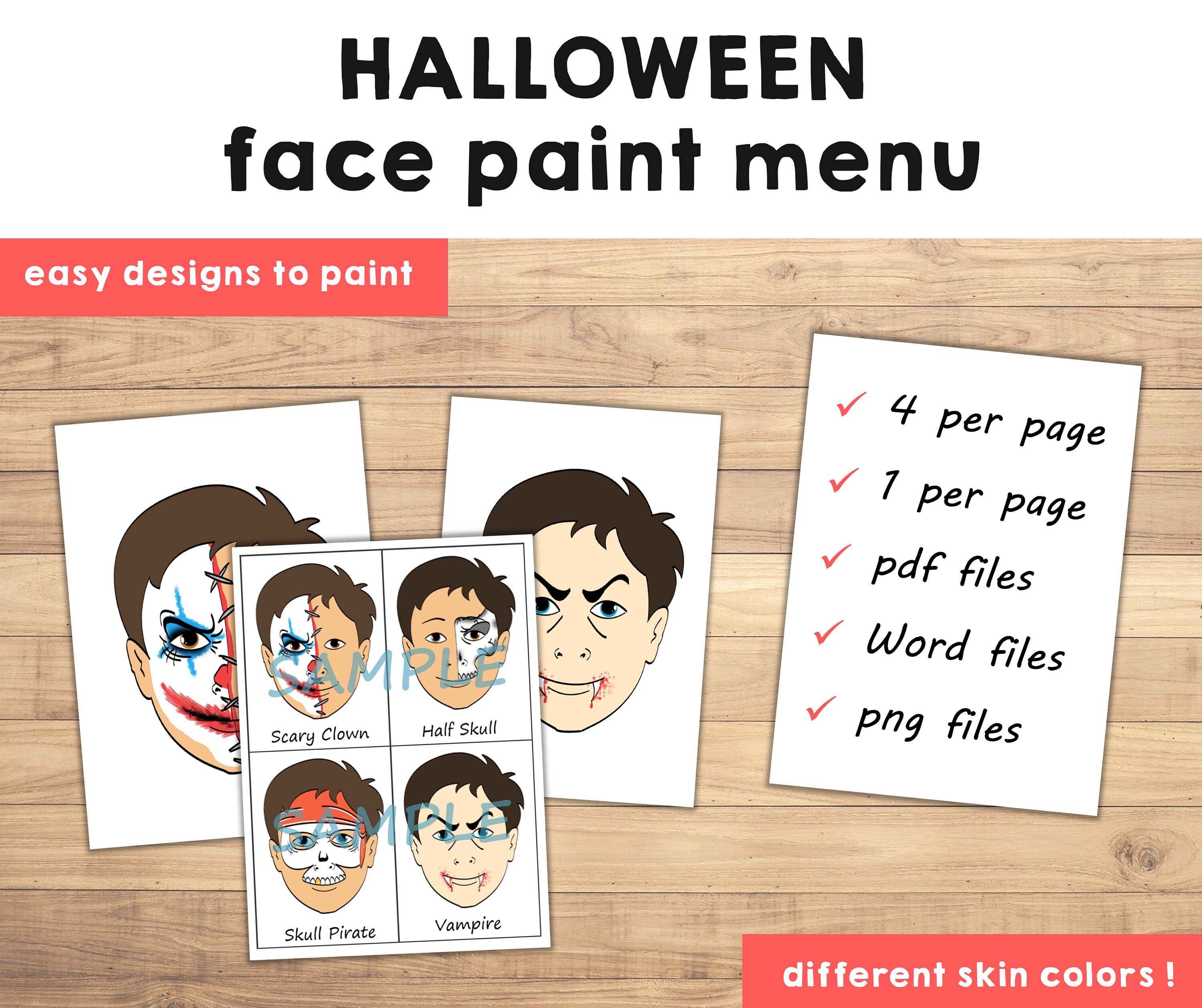 Face Paint Menu Printable Choice Cartoon Face Painting Designs Pack of ...