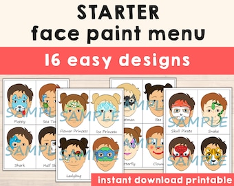 Face Painting Menu Board Girly Choice Kids Paint Pack of 16 - Etsy