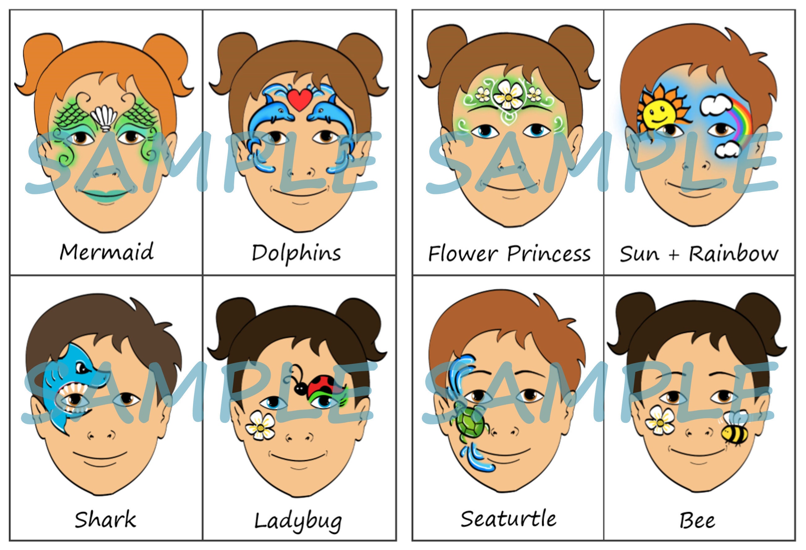 Face Paint Menu Printable Choice Cartoon Face Painting Designs - Pack ...
