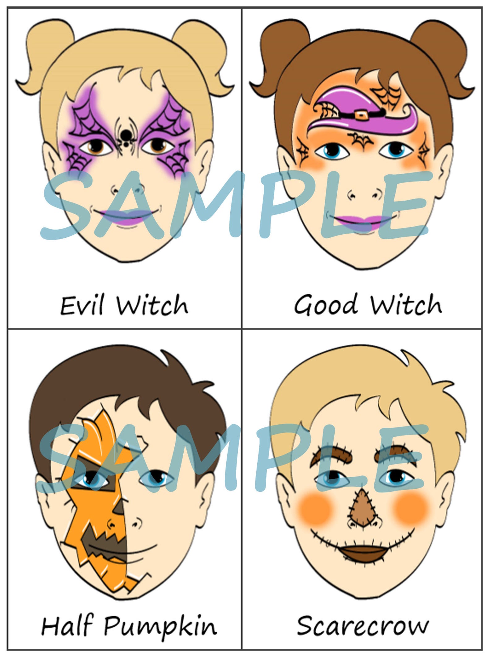 Face Paint Menu Printable Choice Cartoon Face Painting Designs Pack of ...