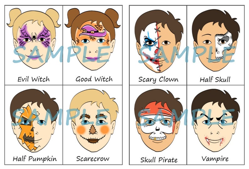 Face Paint Menu Printable Choice Cartoon Face Painting Designs Pack of ...