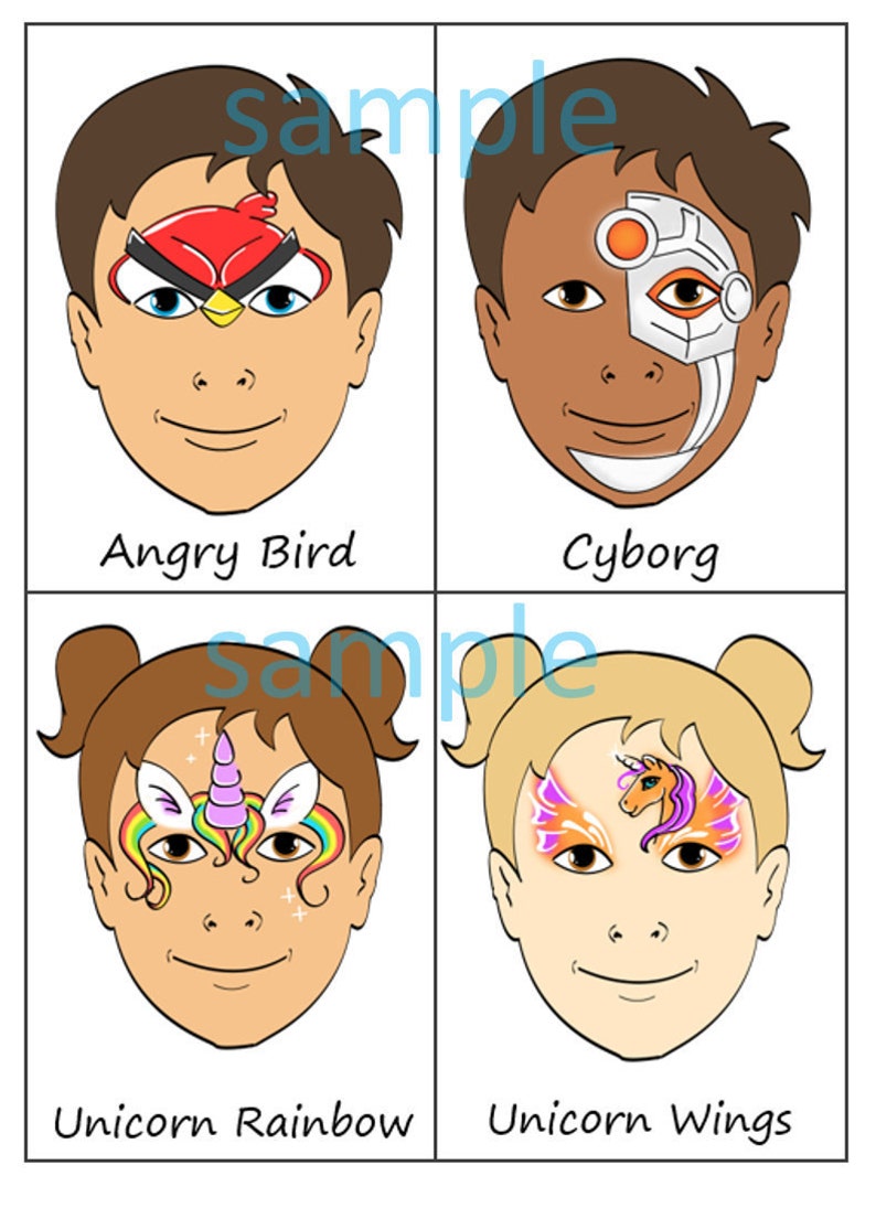 Face Painting Menu Board Choice Kids Paint - Pack of 16 Trendy Full ...
